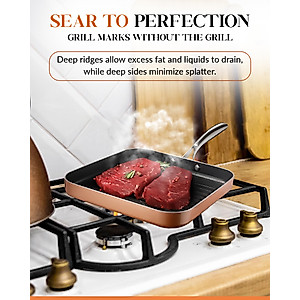 GOTHAM STEEL Nonstick Grill Pan for Stove Top with Grill Sear Ridges, Nonstick Ultra Durable Grilling Pan, Metal Utensil Safe, Stay Cool Stainless-Steel Handle, Oven & Dishwasher Safe, Non-Toxic