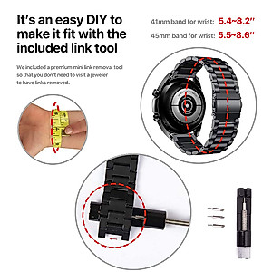 Intoval Band for Samsung Galaxy Watch 3 45mm / Watch 46mm / Gear S3 Frontier/Classic, Garmin Fenix 5/5 Plus/ 6/6 pro Premium Stainless Steel Bands with Link Adjustment Tool (22mm Strap, Black)