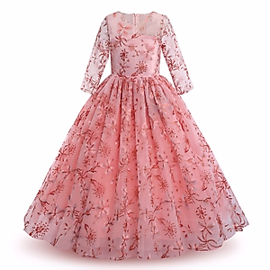 Toddler Baby Little Big Girls High-Low Vintage Ruffle Lace Embroidered Tutu Dress for Kids Pageant Wedding Bridesmaid Formal Flower Princess Birthday Party Maxi Gown Wine Red 9-10 Years