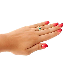 MauliJewels Rings for Women 0.68 Carat Emerald Shape Emerald And Diamond Ring prong 10k Yellow Gold