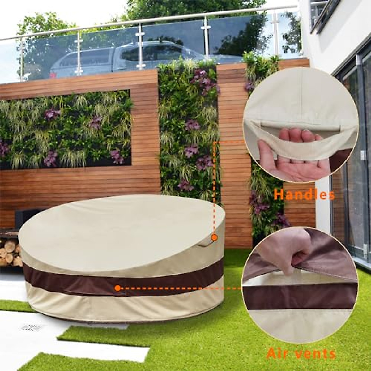 YANGSHILEI Outdoor Daybed Cover, 75 inch Patio Daybed Covers Waterproof,Round Daybed Covers,Patio Furniture Covers for Round Daybed Sofa, khaki