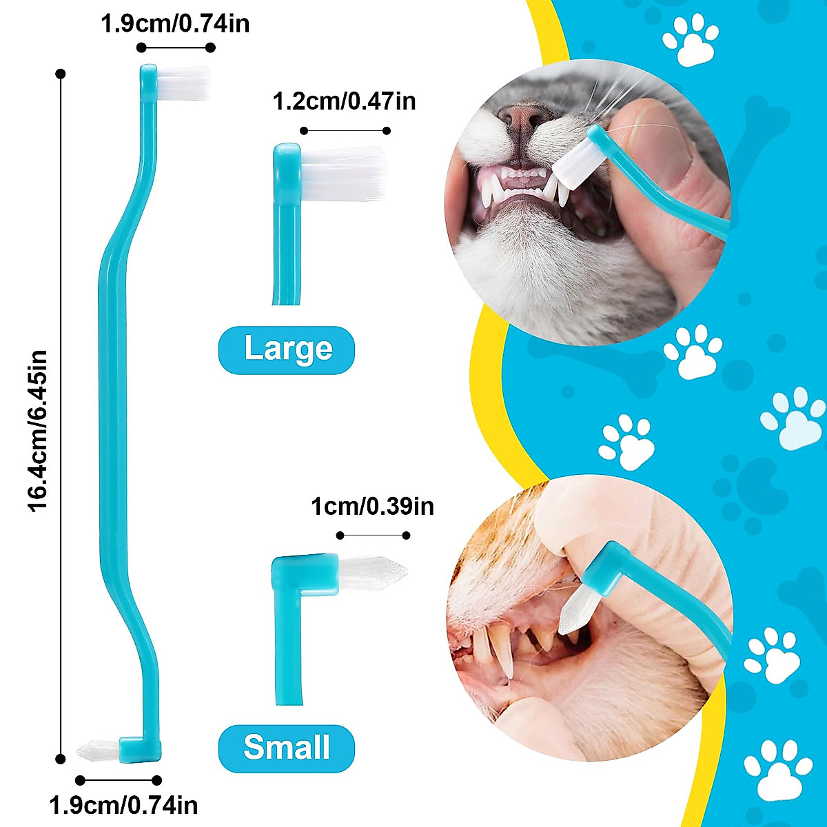 VZZNN 6 Pcs Dual Sided Cat Toothbrush, Anti-Slip Curved Handle Cat Teeth Cleaning Brushs,Cat Dental Care Supplies,Pet Toothbrush with Micro Brush Head