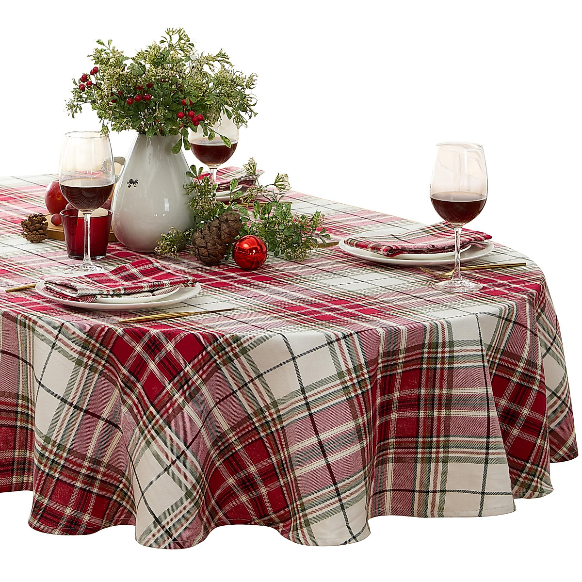 Newbridge Christmas Sully Tartan Plaid 60 x 84 Inch Oval Fabric Tablecloth, 100% Woven Cotton Holiday Table Cover for Dining Party, Buffet and Banquet