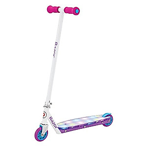 Razor Party Pop Kick Scooter for Kids Ages 6+ - 12 Multi-Color LED Lights, Urethane Wheels & A5 Lux Kick Scooter for Kids Ages 8+ - 8 Urethane Wheels, Anodized Finish Featuring Bold