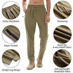 Men's Lightweight Quick Dry Hiking Running Pants Outdoor Sports Breathable Zipper Pockets Athletic Work Pants Khaki L