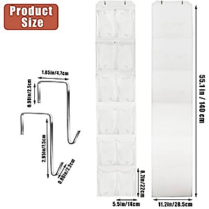 ESINGMILL Over the Door Shoe Organizer - Hanging Holder with 12 Large Clear Pockets and 2 Metal Hooks, Shoe Rack for Narrow Closet Door