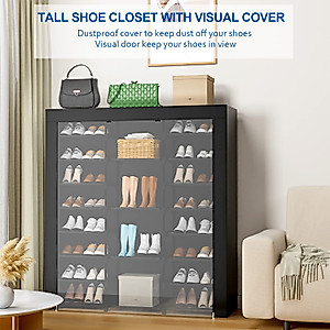 LVNIUS Large Tall Shoe Rack With Covers Shoes Closet 9-Tier 40-46 Pairs, Sneaker Organizer Cabinet Closed Shoe Shelves Shoe Stand Holder For Garage Bedroom,Zapateras, 50 Pares