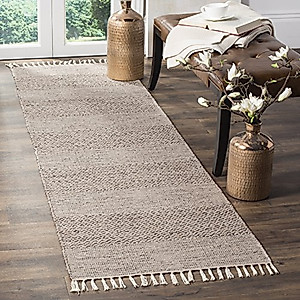 SAFAVIEH Montauk Collection Runner Rug - 2'3" x 6', Ivory & Steel Grey, Handmade Flat Weave Boho Farmhouse Cotton Tassel Fringe, Ideal for High Traffic Areas in Living Room, Bedroom (MTK330M)