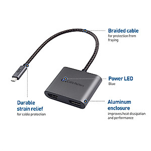 Cable Matters 8K or Dual 4K @60Hz USB-C to HDMI and DisplayPort Adapter in Gray -Thunderbolt 4 and USB4 Compatible for DELL XPS, Surface Pro, MacBook and More(macOS only supports one extended display)