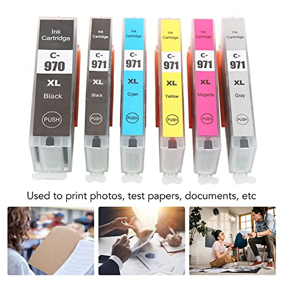 Hilitand Multi Colors Ink Cartridge Printing Photos, Test Papers and Documents Inkjet Printer Cartridges for Ink Cartridge Replacement (BK BK C M Y GY 6 Colors)