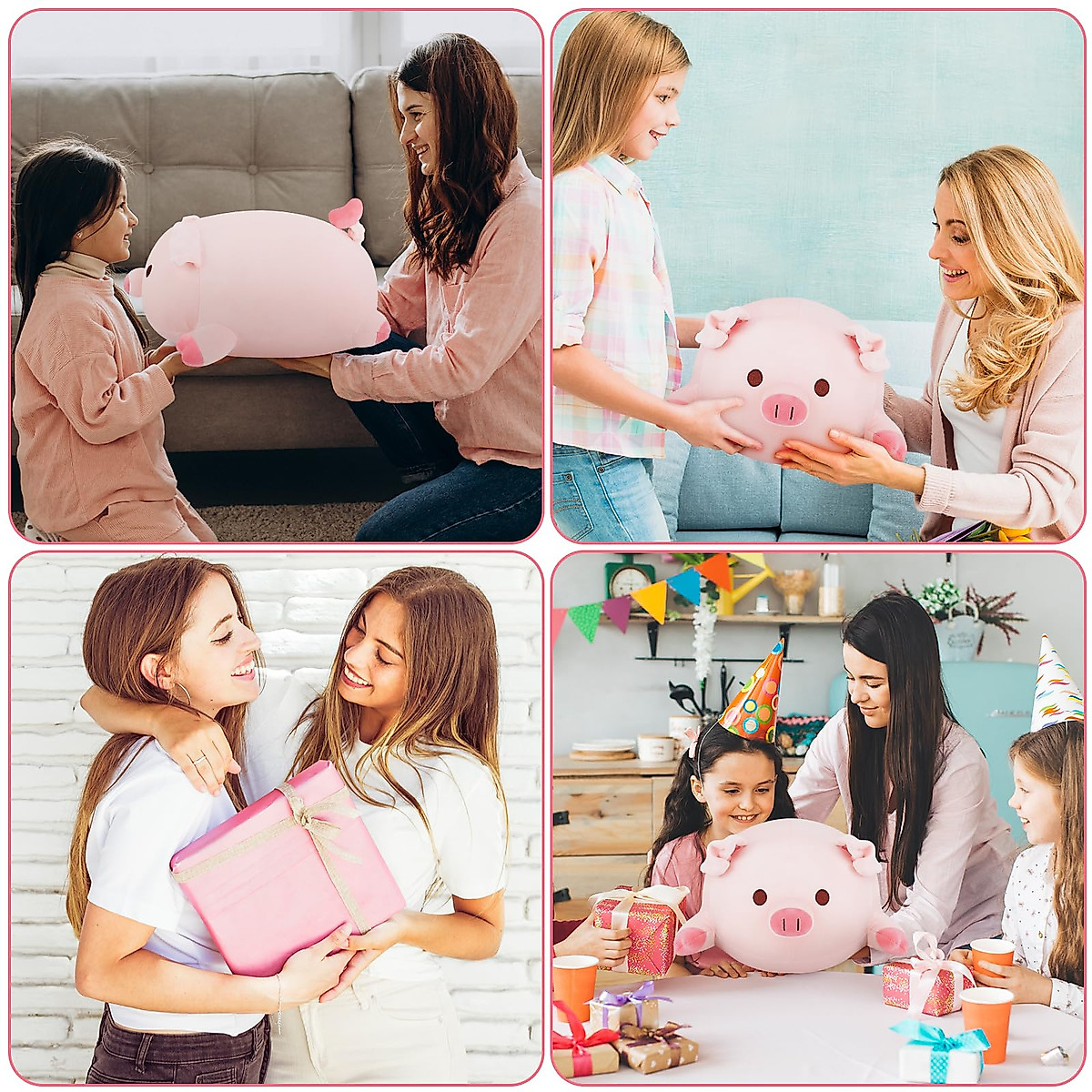 Achwishap 5PCS Pig Family,Pig Stuffed Animal Mommy with 4 Pig Babies Plush,Cute Pig Plush Pillow Cushion Doll,Kawaii Pig Plush Toy Hugging Pillow for Kids Adult(16” Pig Family)