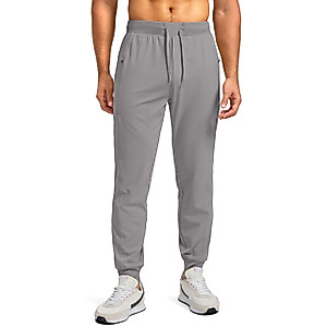Men's Joggers with Zipper Pockets Stretch Tapered Sweatpants Athletic Pants for Men Workout Running Gym(Light Grey, L)