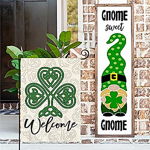AVOIN colorlife St Patricks Day Cross Garden Flag 12x18 Inch Double Sided, Welcome Green Shamrock Clover Yard Outdoor Flag