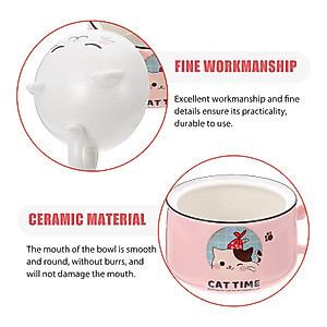 Angoily Chinese Decor Ceramic Bowl with Lid Handle Cat Design Instant Noodle Bowl Cereal Bowl Soup Mug Ramen Bowl for Rice Salad Noodle Pho Vegetable Fruit 1020ml Pasta Container