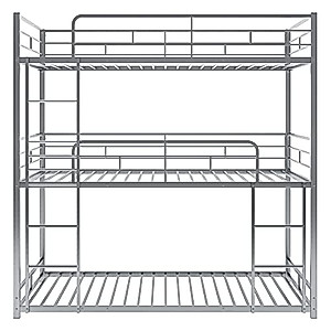 ODC Twin Size Triple Bunk Bed for 3, Twin-Over-Twin-Over-Twin Metal Bunk Bed Frame with Built-in Ladder and Guardrails for Kids, Teens, Boys
