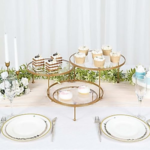 TABLECLOTHSFACTORY 23" 3-Tier Gold Metal Cupcake Stand with Clear Round Acrylic Plates, Dessert Cake Display Holder