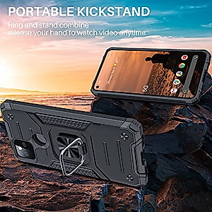 Google Pixel 5a Case (5G), Vakoo Military Grade Protection Heavy Duty Shockproof Protective Phone Case with Kickstand Ring Holder for Google Pixel 5a 5G (2021), Black
