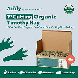 Andy Organic Timothy Hay Rabbit & Guinea Pig Food, 15 Lb Box, 1st Cut Timothy Hay, Premium Hay for Rabbits, Chinchilla, Gerbil, and Small Pet Treats