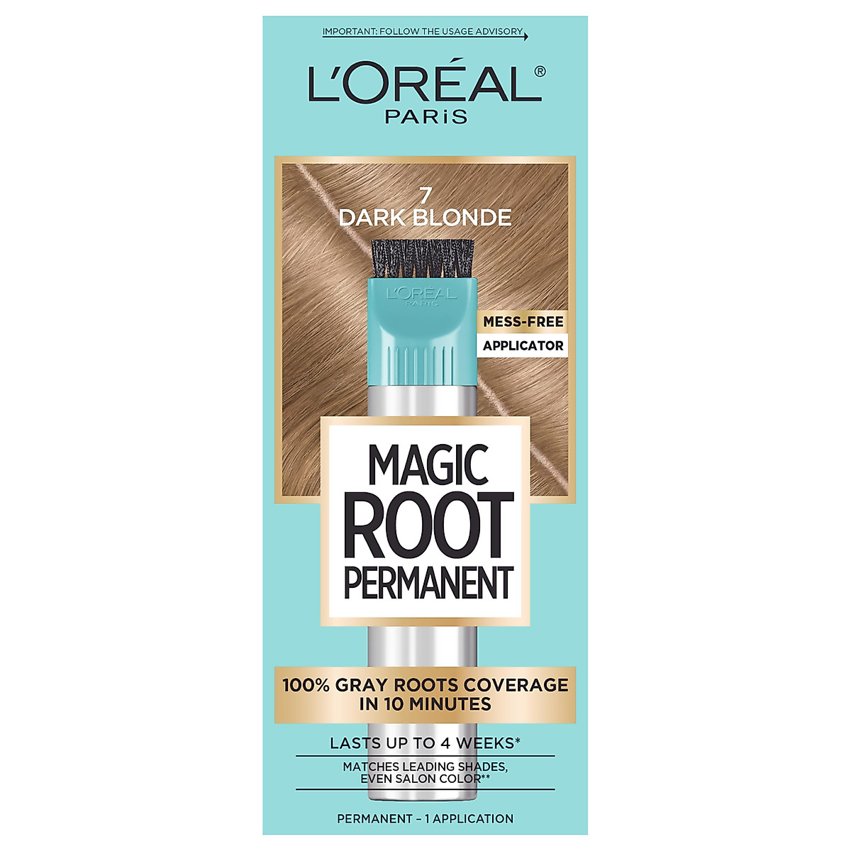 L'Oreal Paris Magic Root Rescue 10 Minute Root Hair Coloring Kit, Permanent Hair Color with Quick Precision Applicator, 100 percent Gray Coverage, 7 Dark Blonde, 1 kit (Packaging May Vary)