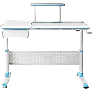 ApexDesk Height Adjustable Study Desk 43" w/Integrated Shelf & Drawer Little Soleil DX Series, Blue Desk Only