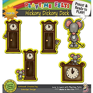 Hickory Dickory Dock Nursery Rhyme Felt Figures | 5 Adorable Felt Board Pieces for Flannel Board Teaching | Perfect for Toddlers, Preschool and Kindergarten - REUSABLE Felt Board Stories