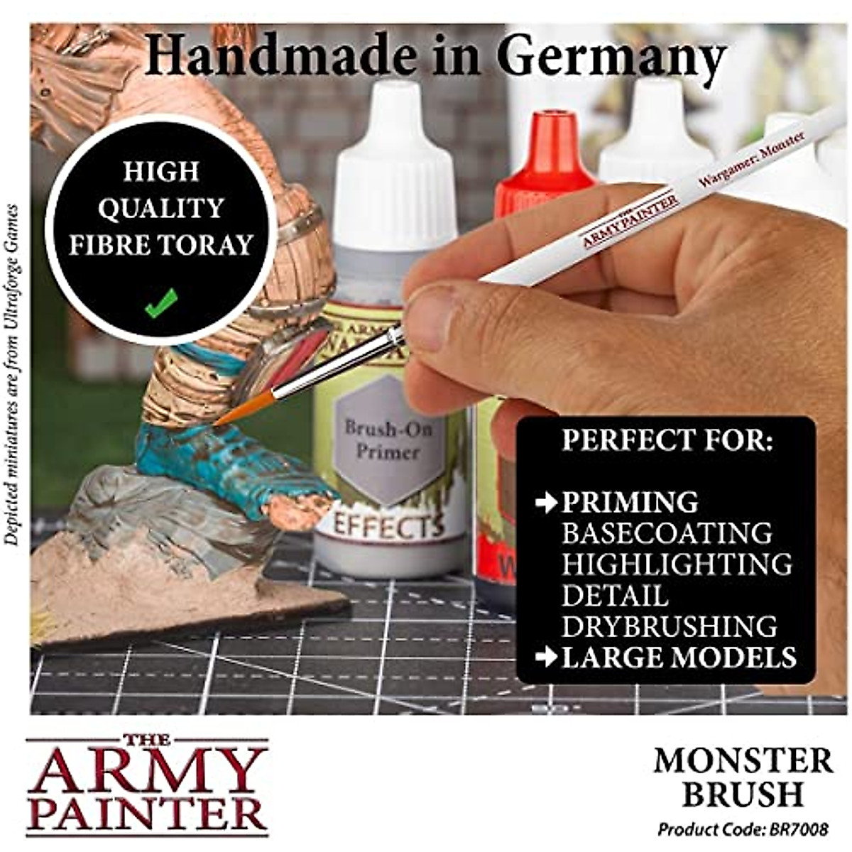 The Army Painter Wargamer: 3pcs Monster - Wargamer Brush Set with Synthetic Toray Hair – Large Basecoat Brush for Wargames, Fine Detail Paint Brush for Miniature Painting & Miniature Paint Sets