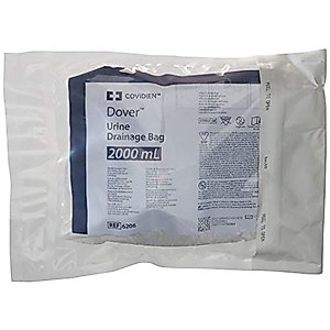 Covidien 6206 Dover Urine Drainage Bag with Needle Sampling, Anti-Reflux Chamber Drain Port Poly Bag, 2000 mL Capacity (Pack of 20)