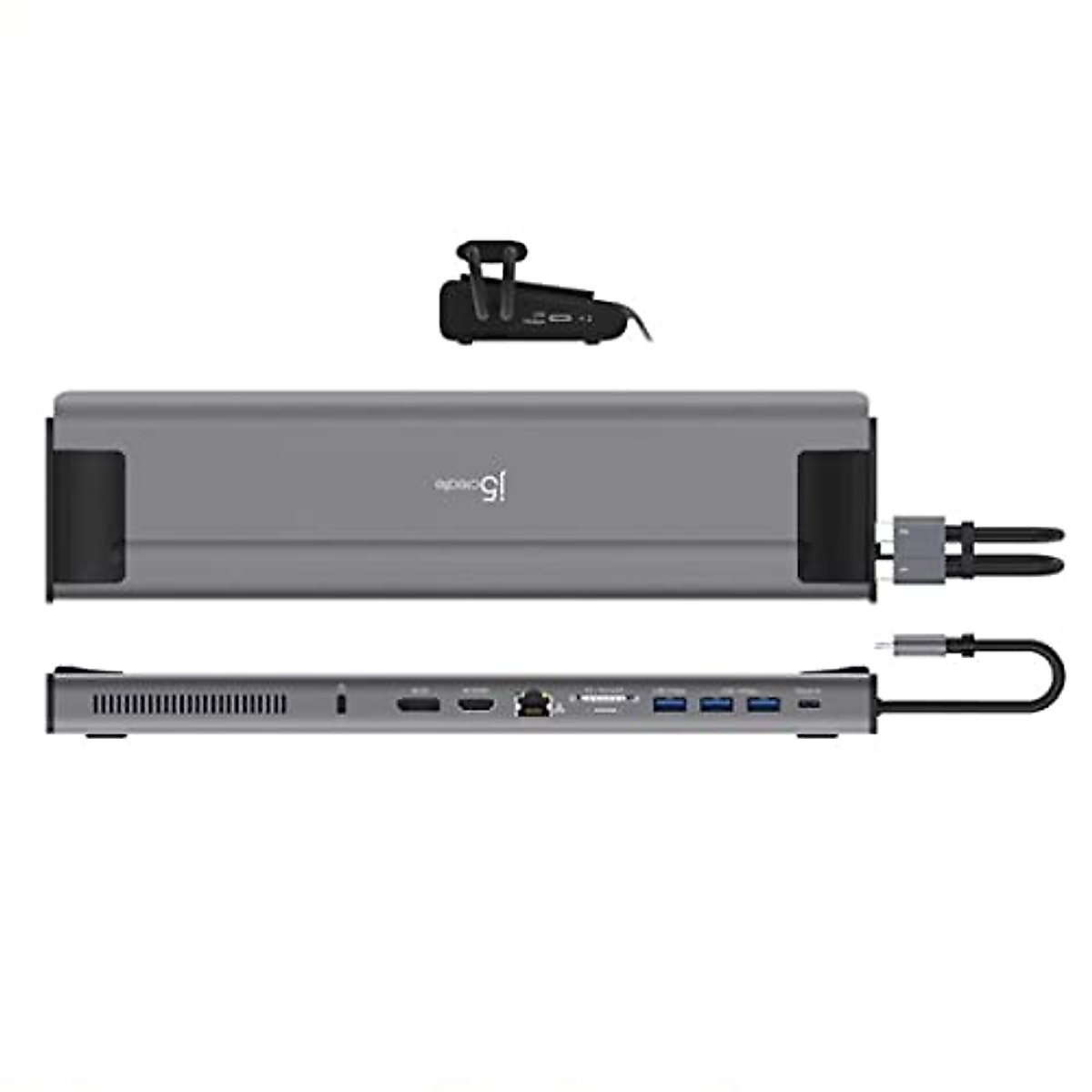j5create USB C Dual 4K 60Hz Display Docking Station (12-in-1), Built-in M.2 SSD Slot, HDMI, DisplayPort, 10Gbps USB-A, Card Reader, PD 100W, Ethernet, for 2021 MacBook Pro (JCD552)