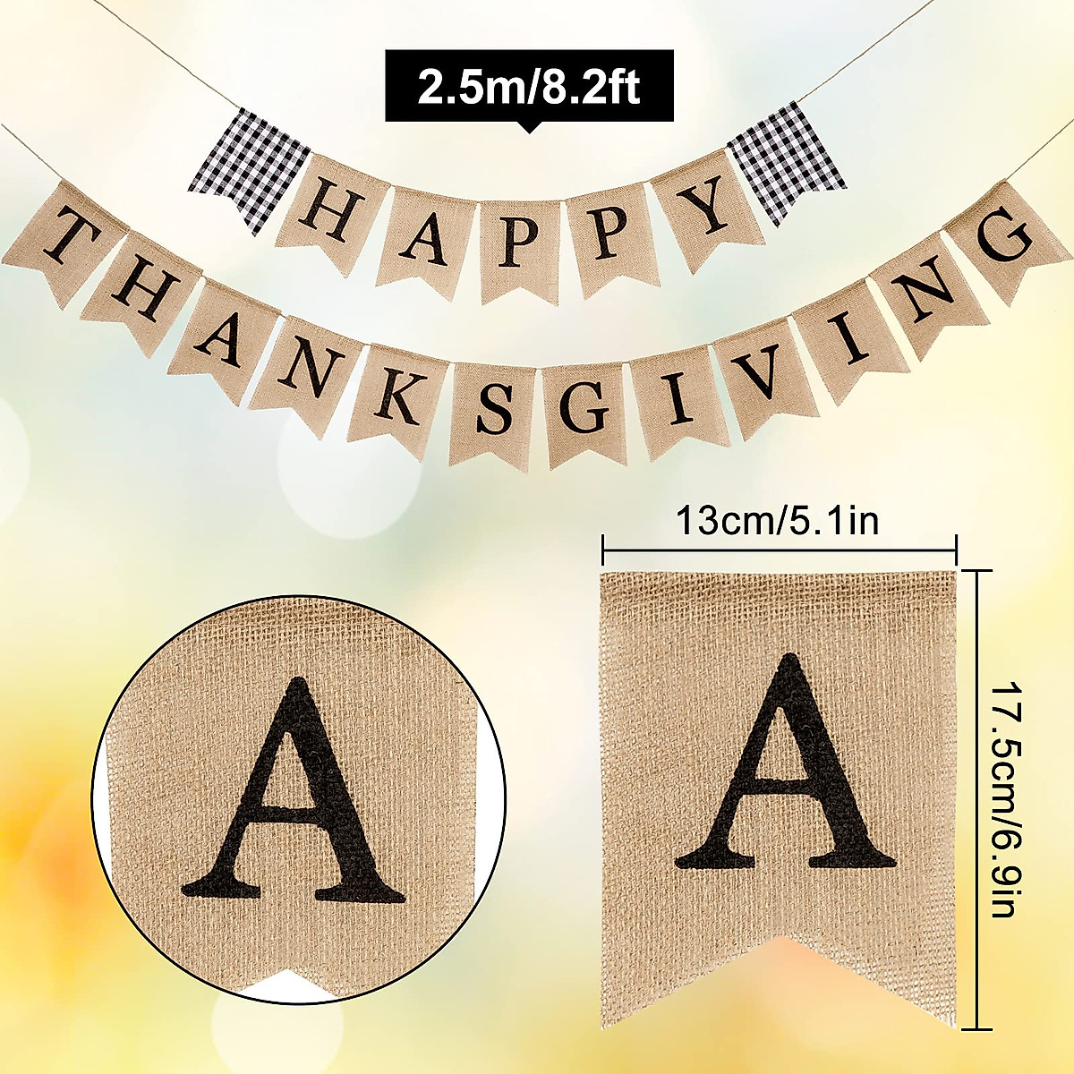 Whaline Happy Thanksgiving Banner Rustic Thanksgiving Bunting Banner White Black Buffalo Plaid Thanksgiving Hanging Decoration Supplies for Farmhouse Home Party Mantle Fireplace Wall Window