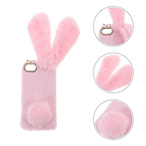 Plush Bunny Case for New SE 2, Adorable Fluffy Plush Faux Rabbit Fur Protective Case for girl, Cute Furry Soft Stuffed Plush Animal Cover for 7/8/SE 2020 (pink)