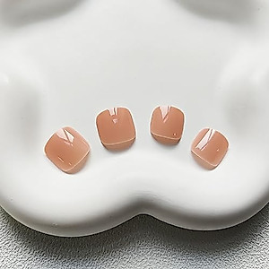KKUUOO Solid Color Press on Toenails Short Fake Toe Nails Square Acrylic Toenails with Nude Color Design Full Cover Artificial Toenails Glossy Glue on Toenails Cute Women’s Cute Toenails for DIY Toenails 24Pcs