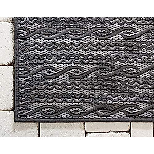 Unique Loom Modern Collection Distressed, Stripes, Helix, Vintage, Indoor and Outdoor Area Rug, 6 ft x 9 ft, Gray/Light Gray