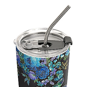 64HYDRO 20oz Dragonfly Gifts for Women, Valentines Day Gifts for Her, Coffee Thermos, Coffee Gifts for Women, Inspirational Blue Flower Dragonfly Tumbler Cup, Insulated Travel Coffee Mug with Lid