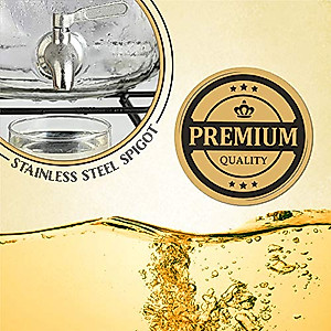 2 Gallon Glass Beverage Dispenser with Ice and Fruit Infusers, Metal Wire Stand with Wooden Handles, Drip Tray and Stainless Steel Spigot- Mason Drink Dispenser for Iced Tea, Kombucha, Infused Water