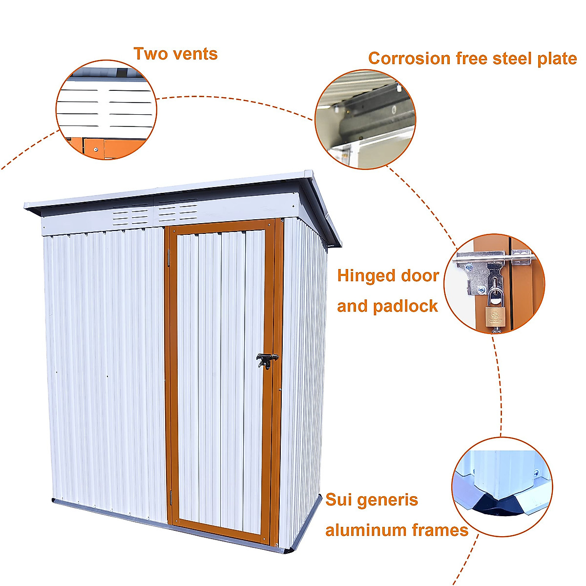 5ft x 3ft Outdoor Metal Storage Shed，Sun Protection, Waterproof Tool Storage Shed for Backyard, Patio, Lawn (White)