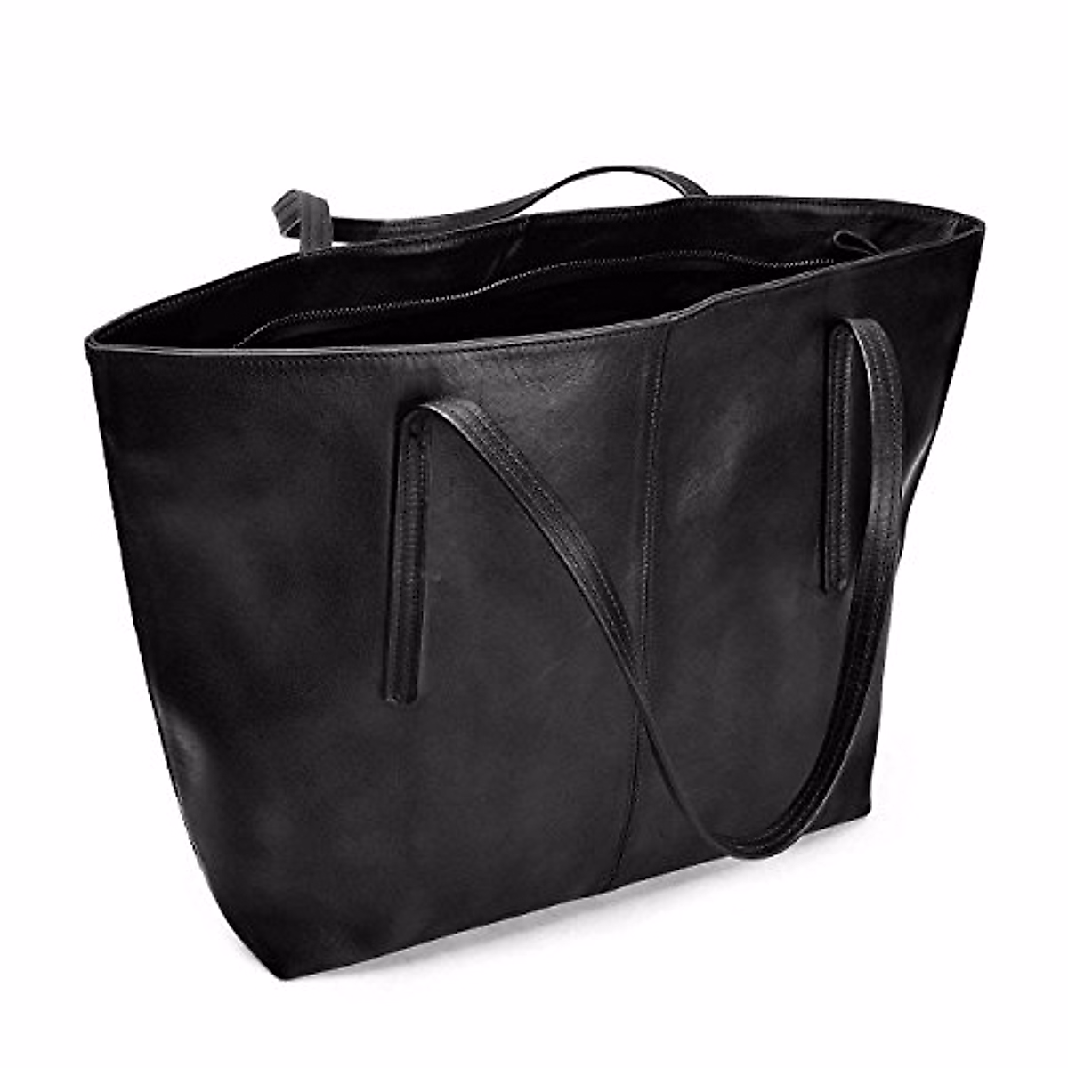 ZLYC Women Vintage Dip Dye Leather Tote Bag Handbag Large Zippered Shoulder Bag, Black