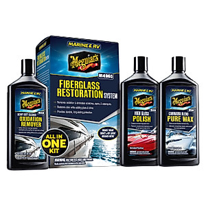 Meguiar's Marine/RV Fiberglass Restoration System, Boat Fiberglass Repair Kit with Oxidation Remover, Boat Polish and Boat Wax - 3 Count (1 Pack)