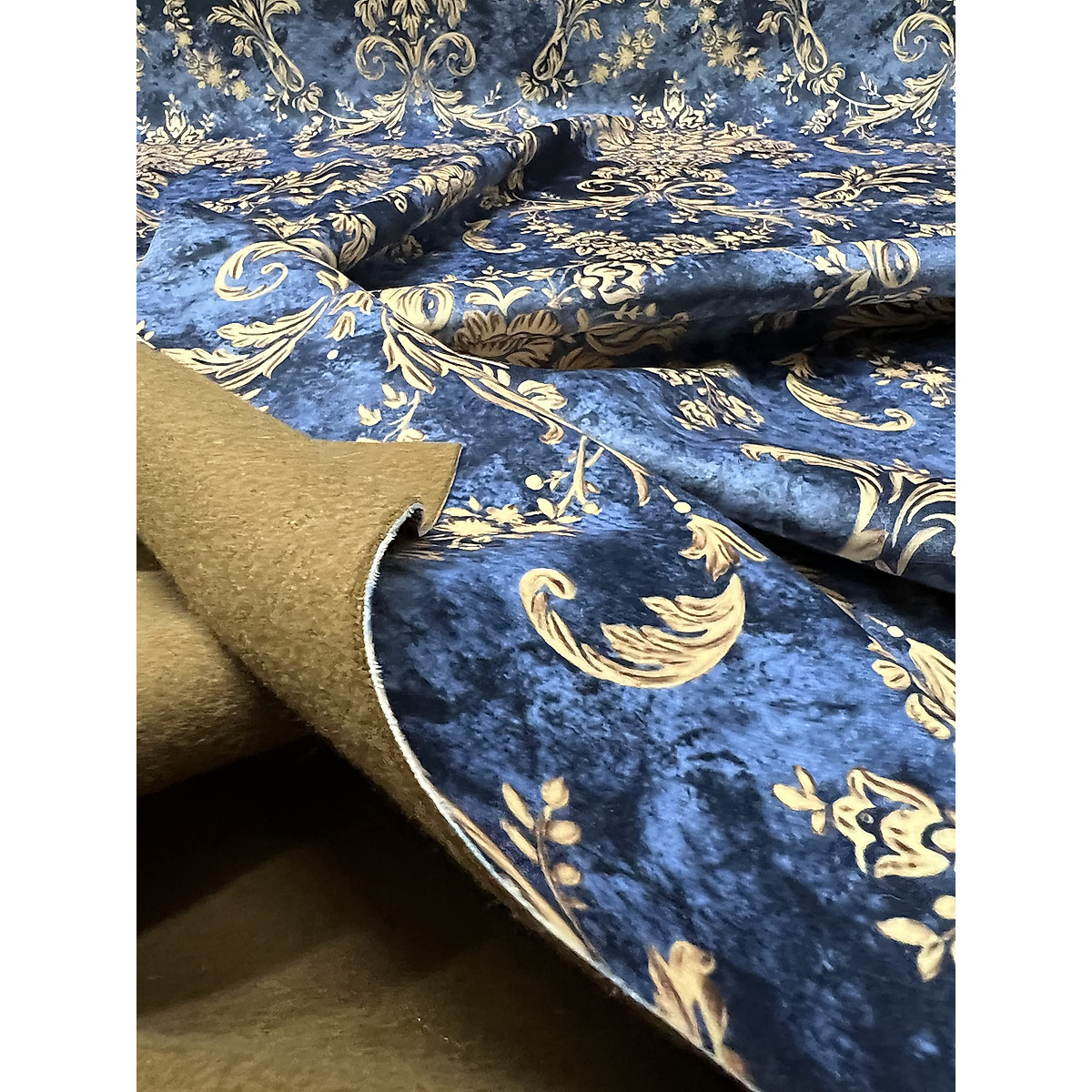 Decora Furnishings Damask Design Digitally Printed Velvet Finish Fabric for Upholstery, Chairs, Cushions, Window Treatments Crafts Rennaisance Rococo Victorian Style 54" Width By the Yard (Royal Blue)