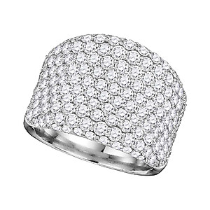 FB JEWELS 14K White Gold Womens Round Pave Set Diamond Wide Fashion Wedding Band Ring 3 7/8 Cttw Size 7