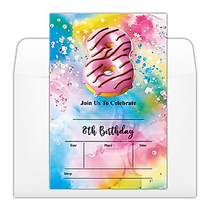 8th Tie Dye Candy Chocolate Birthday Party Invitations Cards with Envelopes, Rainbow Pink Stars Party Invitations, Birthday Celebration Supplies, Double-sided Fill-in bday Invites for Boys Girls- B04