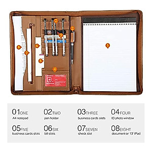 Leathario Portfolio Business Folder Padfolio A4 Writing Pad Document Organizer for Men Women School Office Conference Notepad Clip Boards