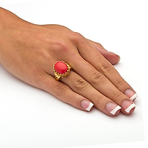 PalmBeach Yellow Gold-Plated Oval Shaped Simulated Orange Coral Cabochon Filigree Cocktail Ring Sizes 5-10 Size 8