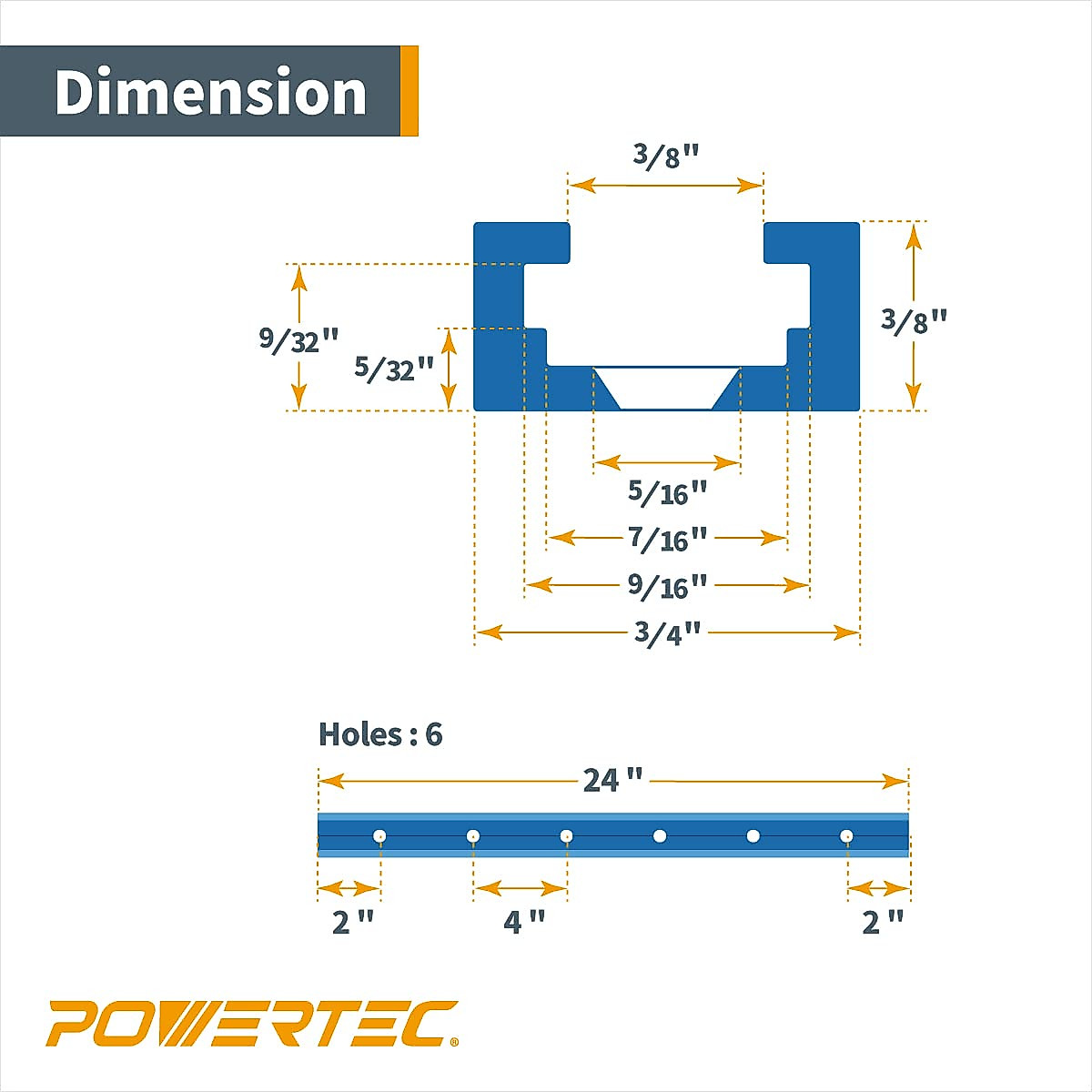 POWERTEC 71118 24 Inch Double-Cut Profile Universal T-Track with Predrilled Mounting Holes, 2 Pack, T Track for Woodworking Jigs and Fixtures, Drill Press Table, Router Table, Workbench