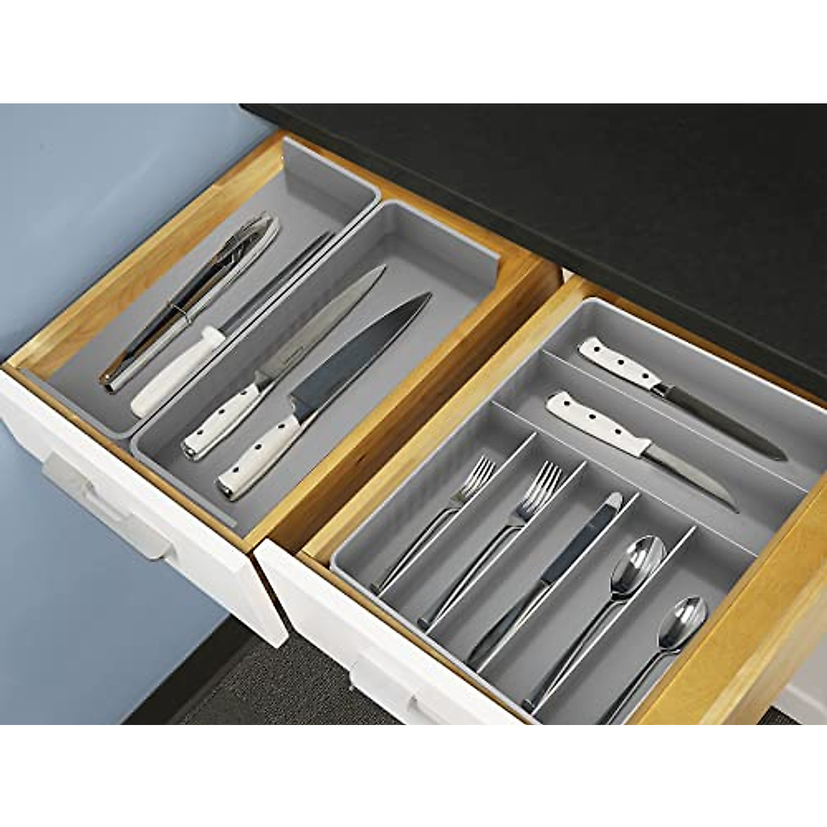 Simple Houseware Expandable Kitchen Drawer Flatware Organizer, Grey
