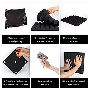 Musfunny Sound Proof Foam Panels, 12 Pcs 2" x 12" x 12" Acoustic Foam Panels Sound Absorbing Wall Panels for Studio Recording Office Home Studio (Black)