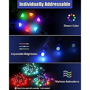 GMJYC DC 5V 50pcs WS2811 Pixels Christmas Lights Outdoor Individually Addressable IP68 Waterproof LED String Lights Diffused Digital RGB LED Lights Full Color 12mm, for Garden/Party/Advertising Signs