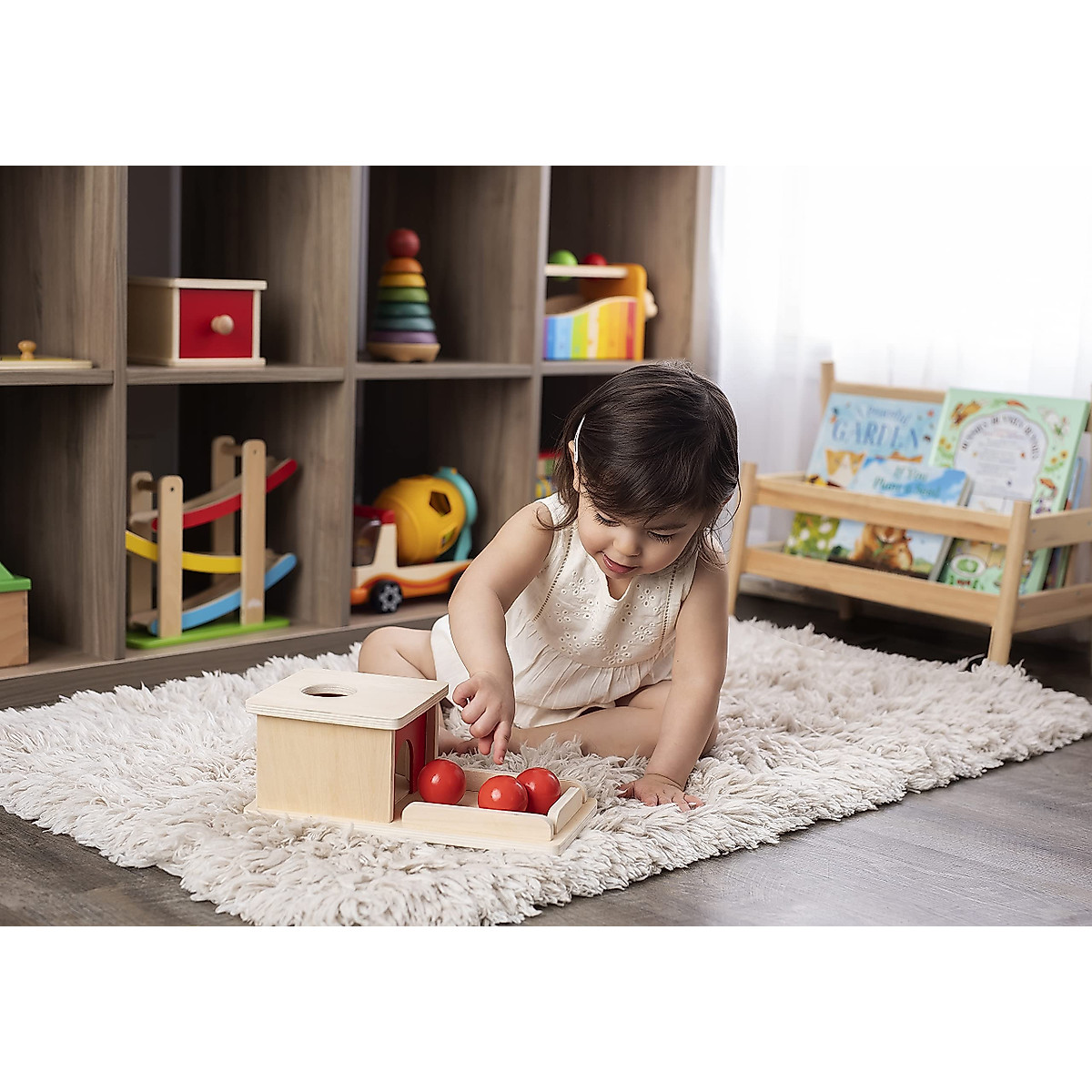 Montessori Object Permanence Box Wooden Toy Tray and Ball Drop w/ Three (3) Balls Baby First Learning Toys Imbucare Box