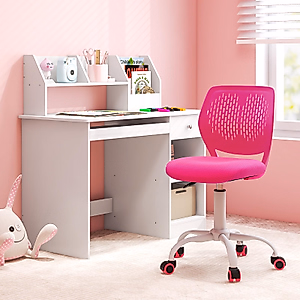 HONEY JOY Kids Desk Chair, Children Study Chair w/Adjustable Height, Low Back, Swivel Rolling Mesh Task Student Chair, Kids Computer Chair for Teens Girls Boys Home/School/Office (Rose)