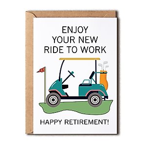 OystersPearl Enjoy Your New Ride To Work Golf Card With Golf Cart - Happy Retirement Card For Golfer - Meaningful Gift Cards - Happy Birthday Card, 5 x 7 inches