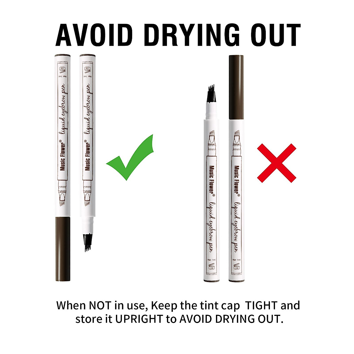 Music Flower Eyebrow Pencil, Liquid Eyebrow Pen, Waterproof Brow Pen with Micro-Fork Tip, Smudgeproof Long Lasting Fine Sketch Microblading Pen, Chestnut